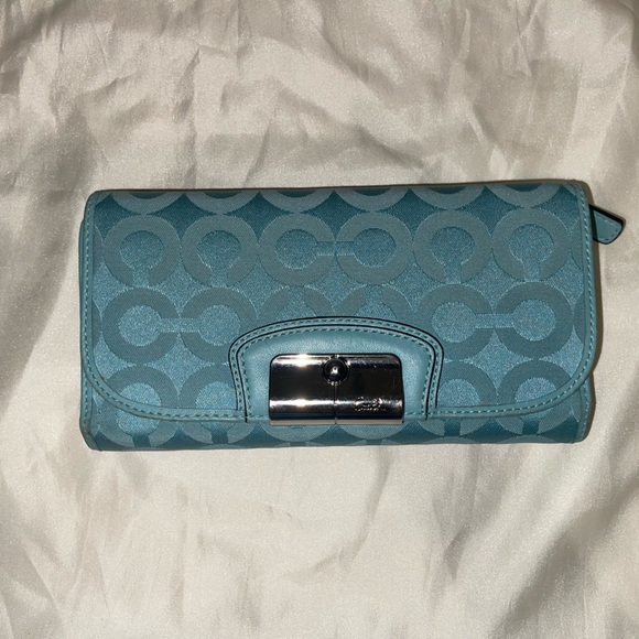 Coach | Bags | Coach Blue Wallet With Silver Accents | Poshmark